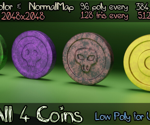 ArtStation - 3D Low Poly Models - All 4 Coins for Game or Other ...
