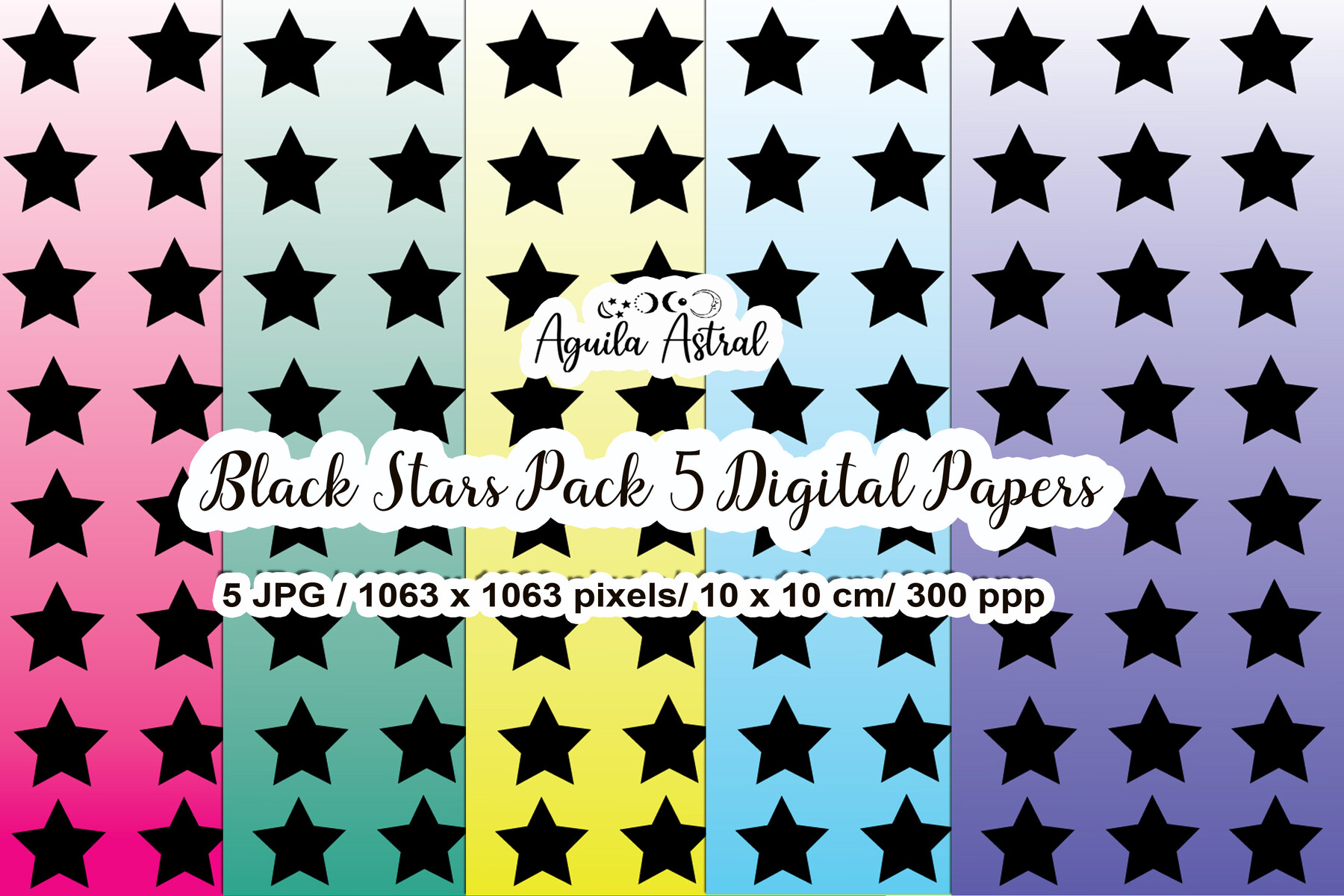 ArtStation - Pack of 5 digital papers with black stars pattern | Artworks