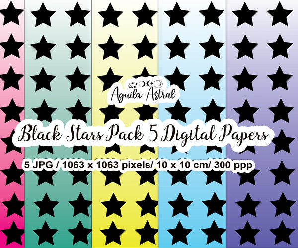 ArtStation - Pack of 5 digital papers with black stars pattern | Artworks