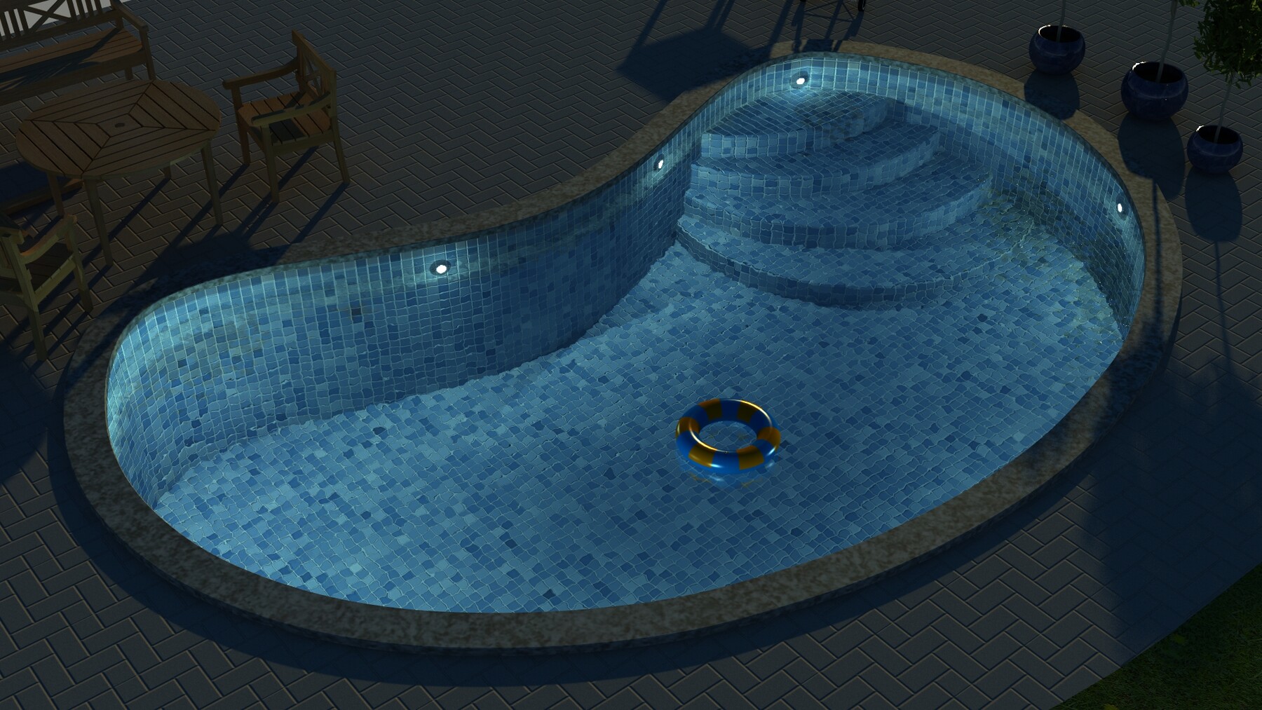 ArtStation - 3D model - Pool with garden furniture and BBQ | Game Assets