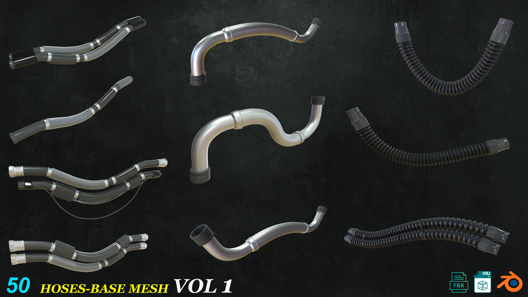 ArtStation - 50 Hoses_Base Mesh_Vol1 | Game Assets