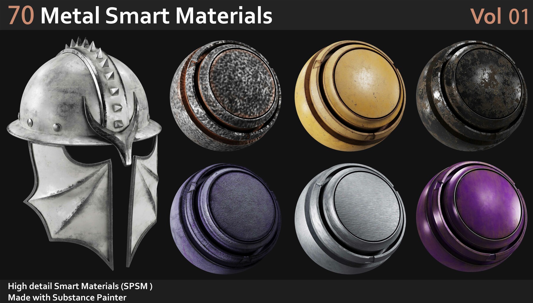 ArtStation - 70 Metal Smart Materials_Vol1 | Game Assets