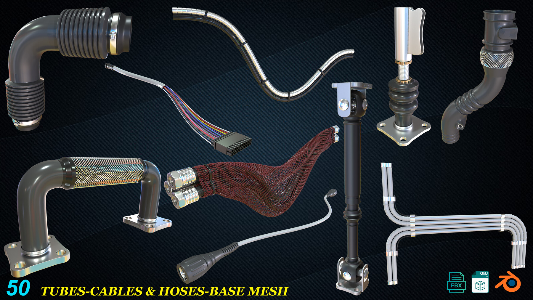 ArtStation - 50 Tubes-Cables & Hoses_Base Mesh | Game Assets