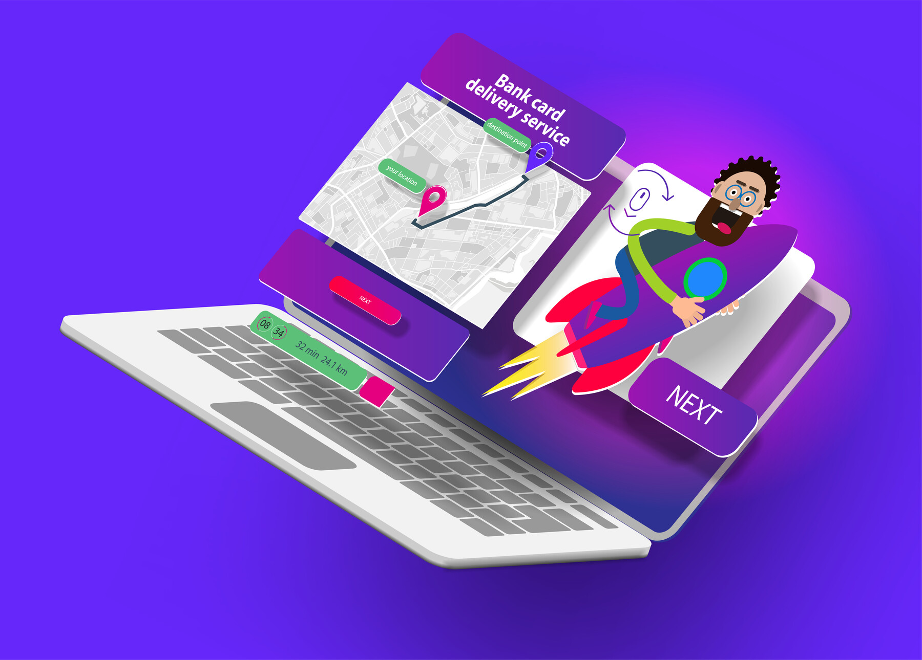 ArtStation - The interface of a web application with a cartoon man in ...