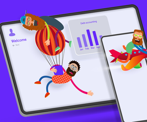 ArtStation - White interface of mobile devices with cartoon characters ...
