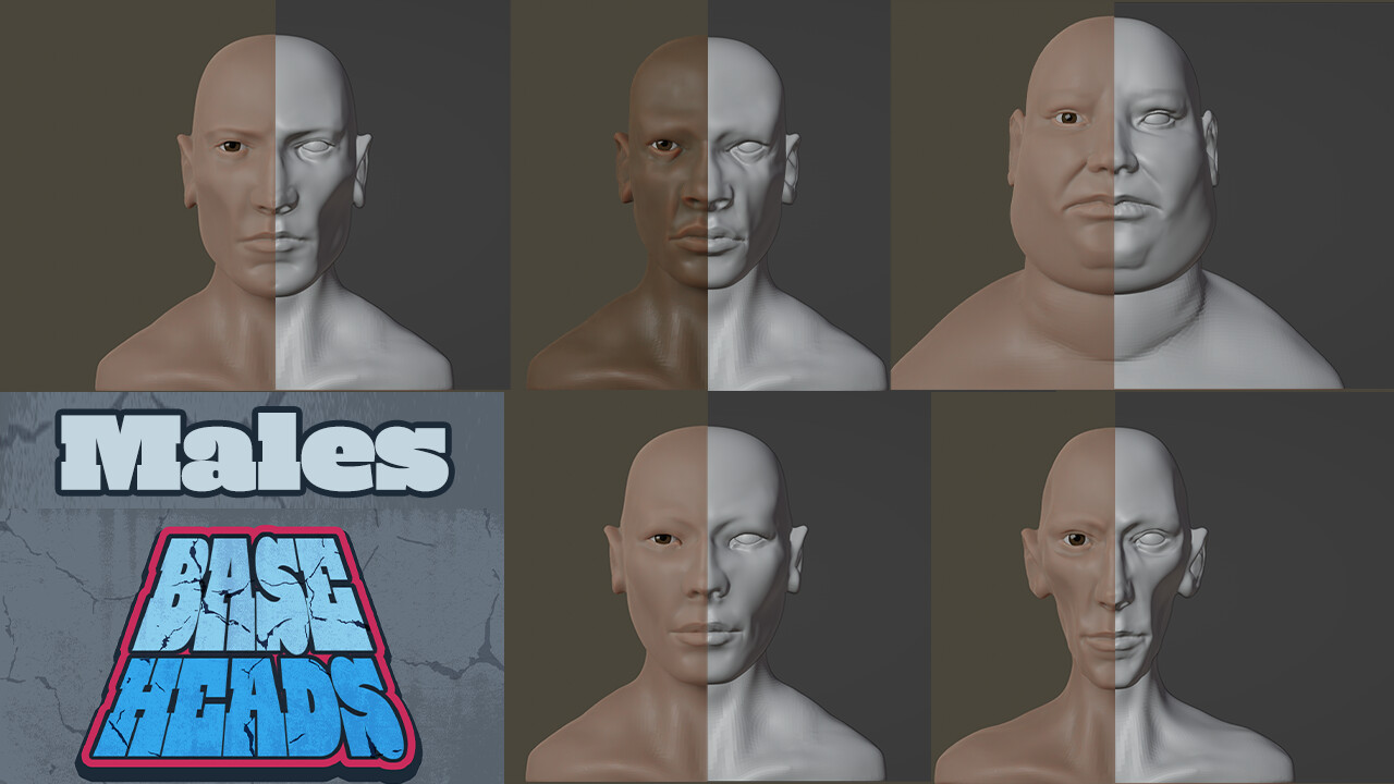 ArtStation - Base Heads - Males - Base Meshes for concept/illustration ...