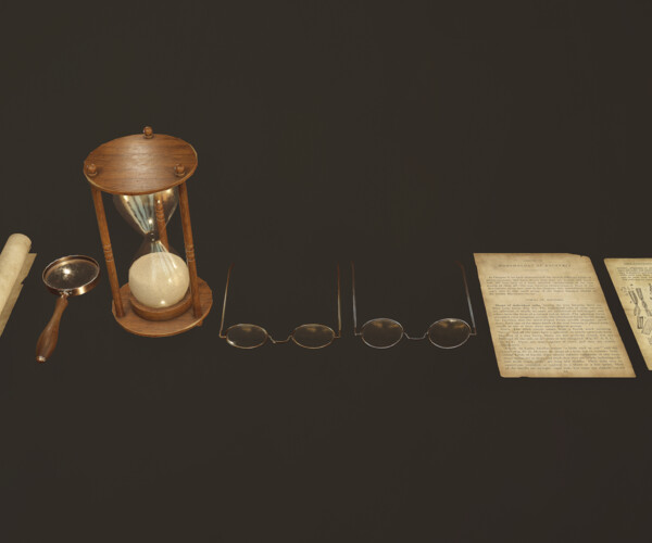ArtStation - Victorian Props set | Hourglass, Loupe, Glasses, Book ...
