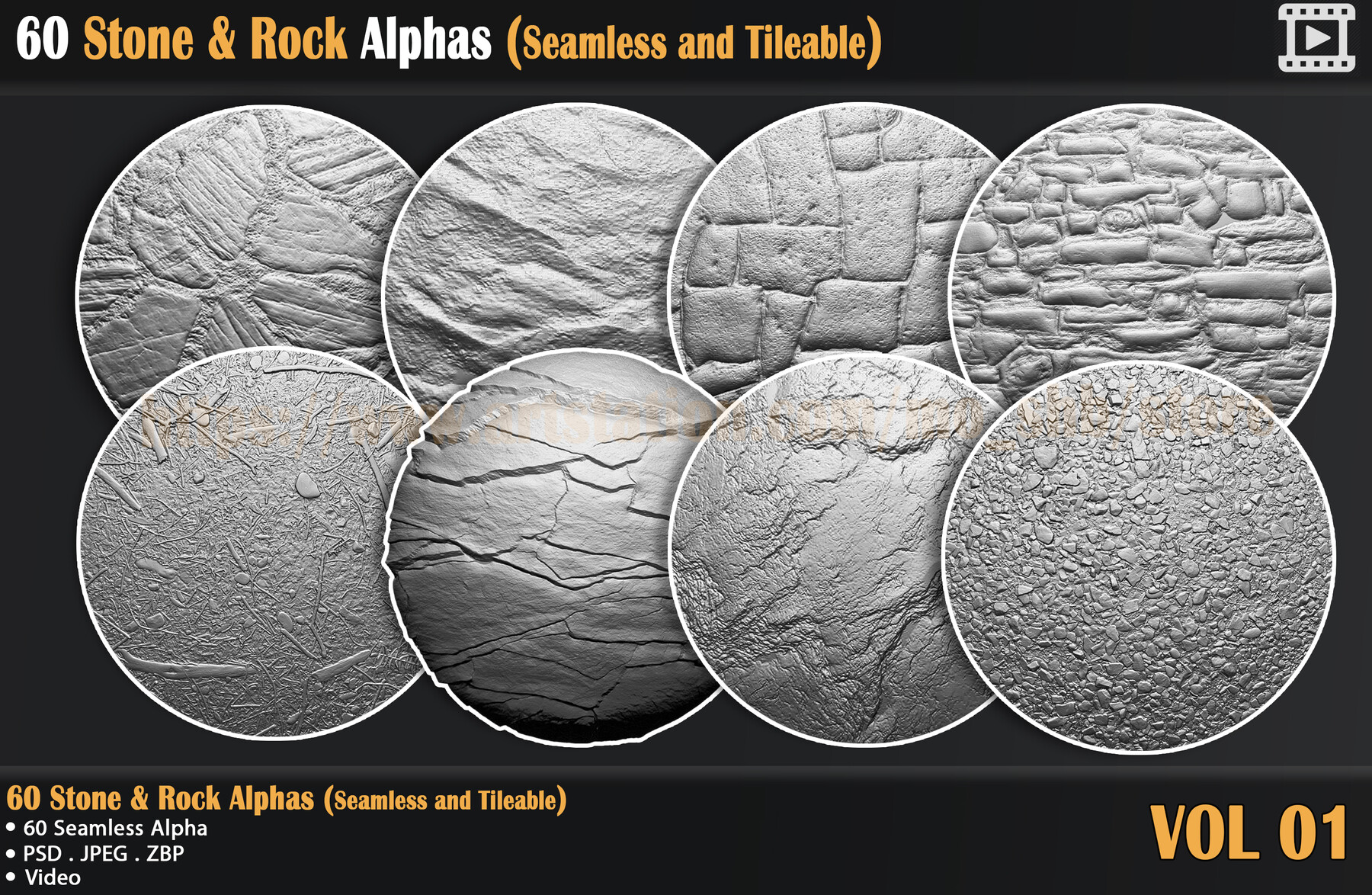 ArtStation - 60 Stone & Rock Alphas (Seamless and Tileable) + Video ...