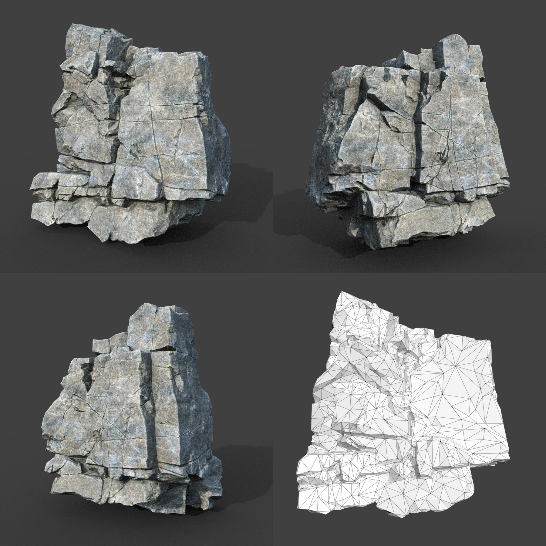ArtStation - Low poly Gray Cracked Modular Rock 220118 | Game Assets