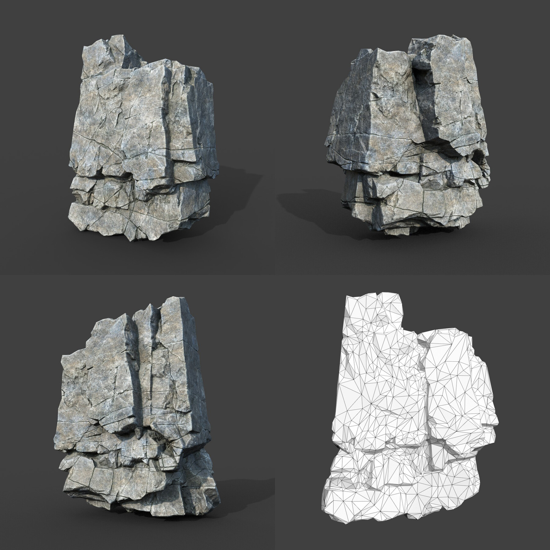 ArtStation - Low poly Gray Cracked Modular Rock 220118 | Game Assets