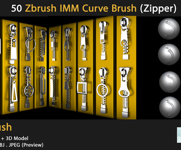 ArtStation - 50 Zbrush IMM Curve Brush (Zipper) | Brushes