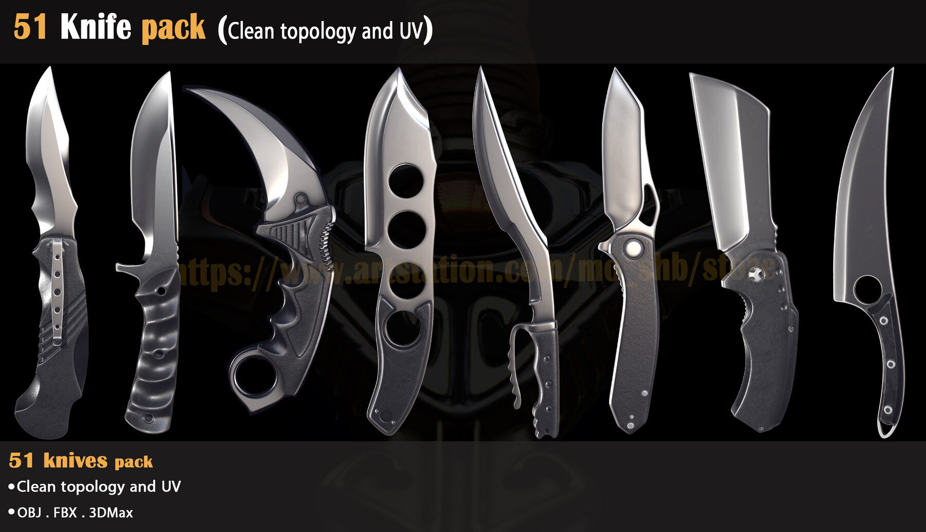 ArtStation - 51 Knife pack (Clean topology and UV) | Game Assets