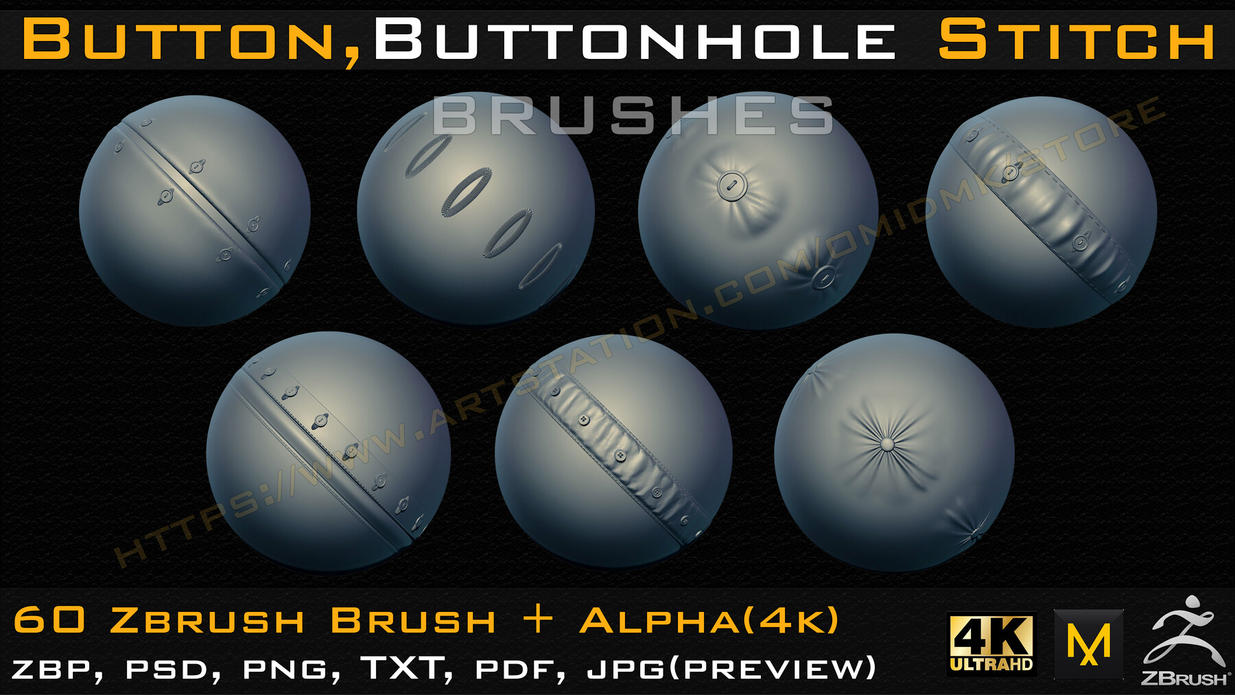 ArtStation - 60 Button and Buttonhole Stitch brushes (4K) +Alpha -Vol ...