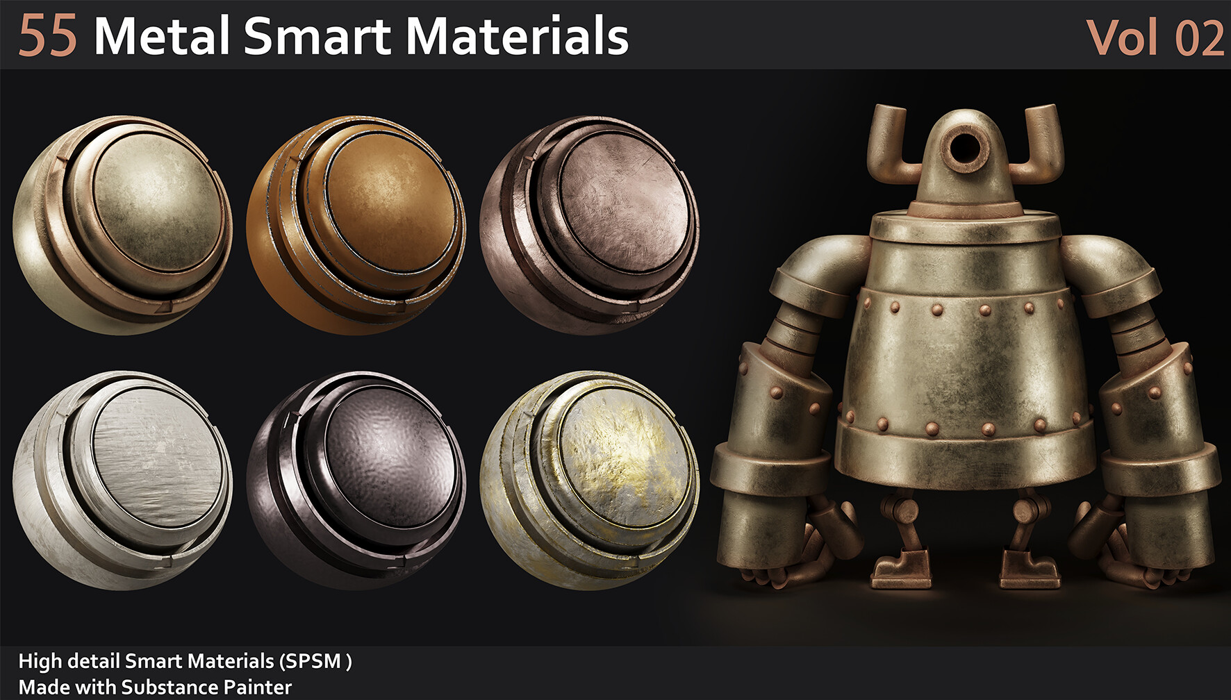 ArtStation - 60 Metal Smart Materials_Vol2 | Game Assets