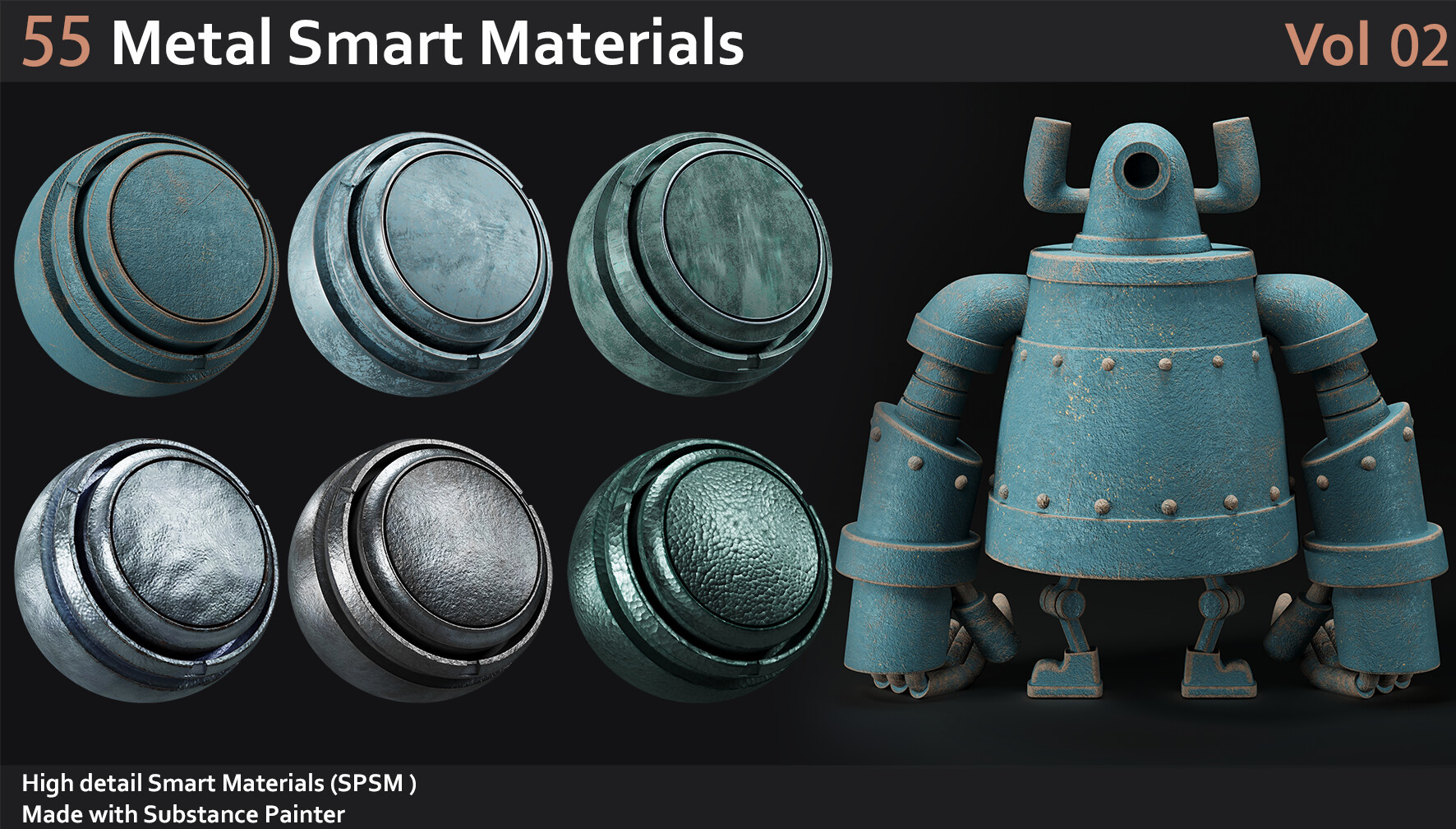 ArtStation - 60 Metal Smart Materials_Vol2 | Game Assets