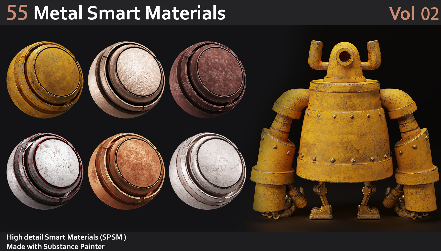 ArtStation - 60 Metal Smart Materials_Vol2 | Game Assets