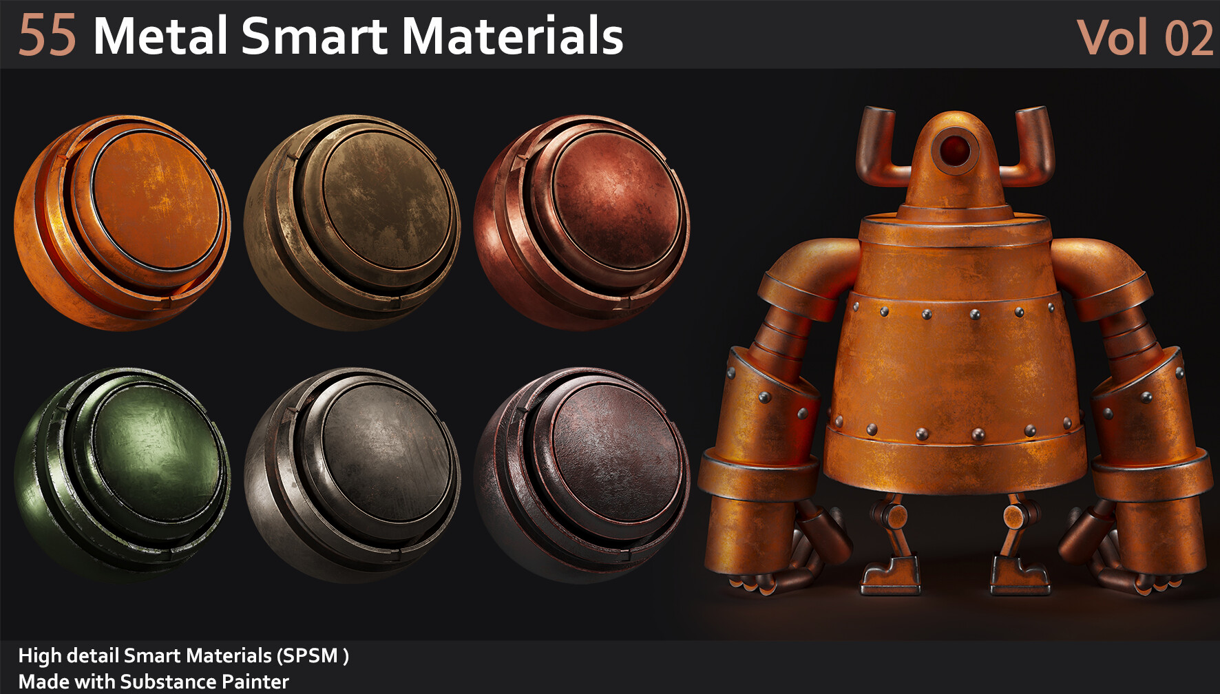 ArtStation - 60 Metal Smart Materials_Vol2 | Game Assets