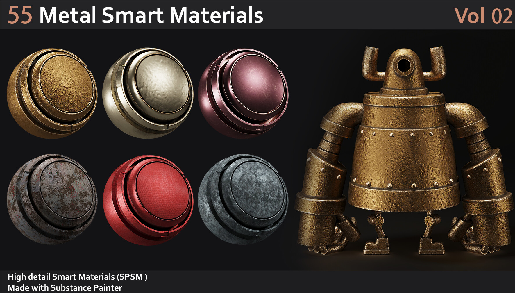 ArtStation - 60 Metal Smart Materials_Vol2 | Game Assets