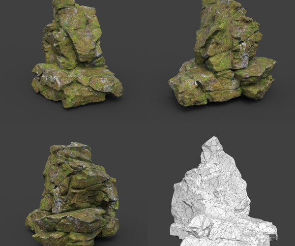 ArtStation - Low poly Cracked Mossy Jungle Rock 220124 | Game Assets