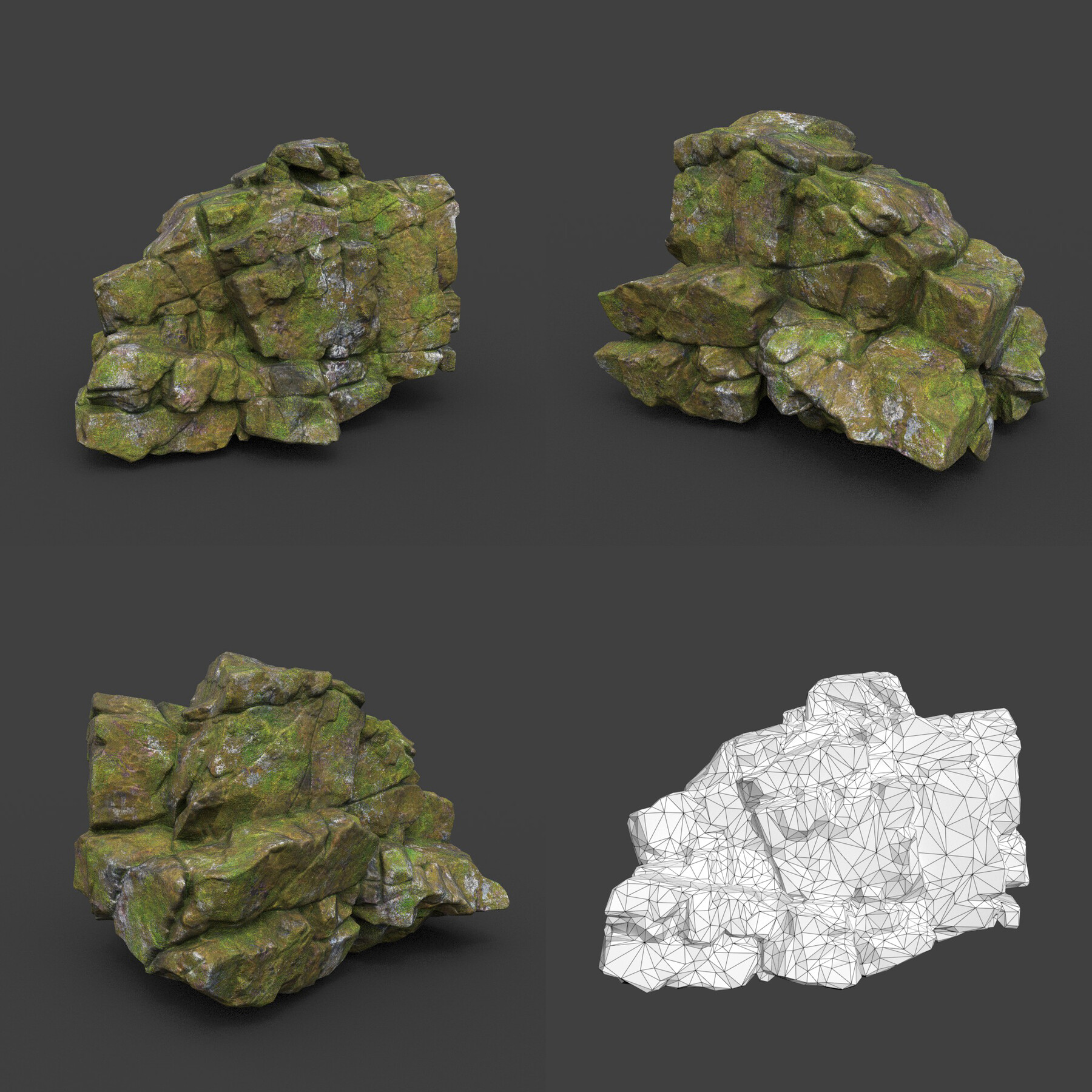 ArtStation - Low poly Cracked Mossy Jungle Rock 220124 | Game Assets