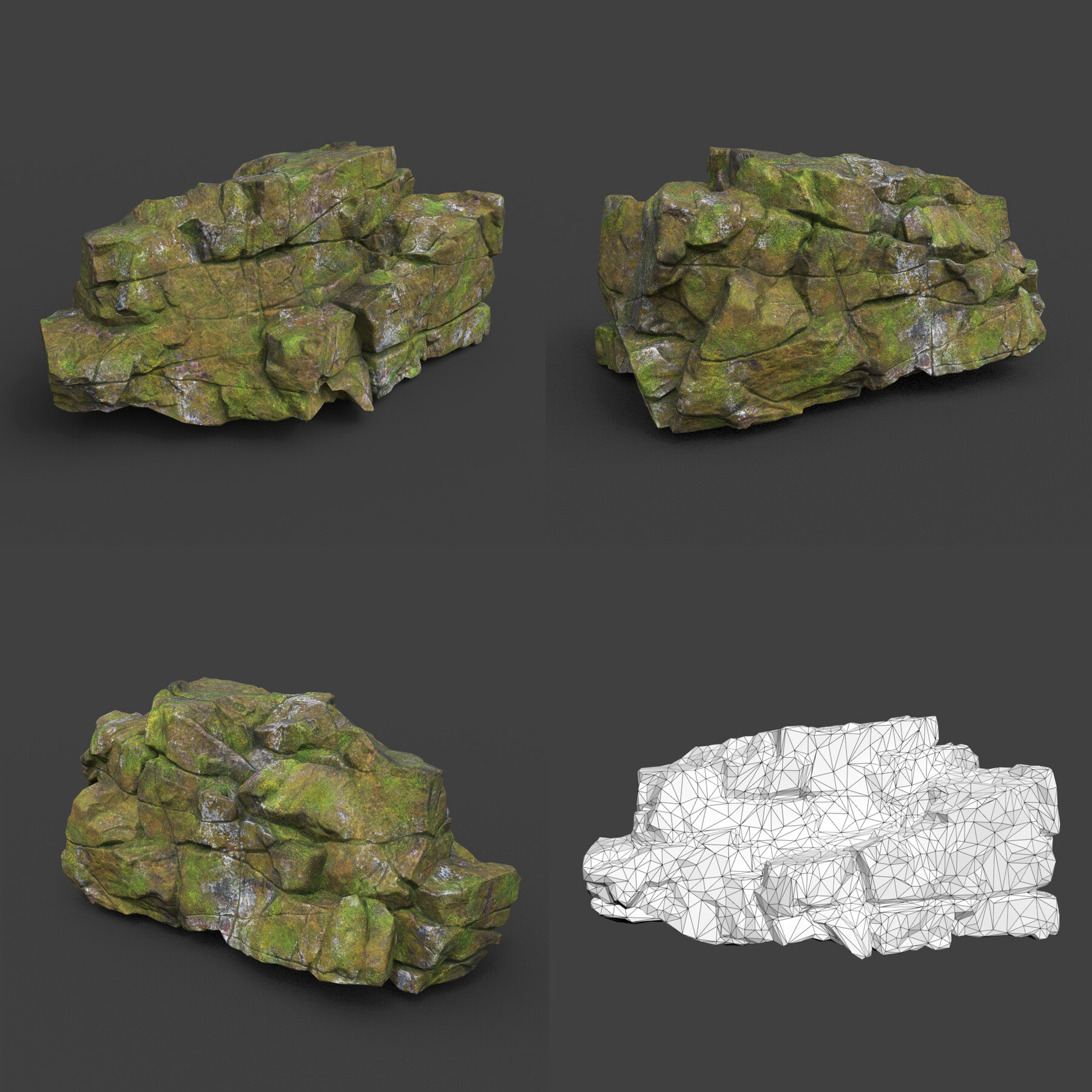 ArtStation - Low poly Cracked Mossy Jungle Rock 220124 | Game Assets