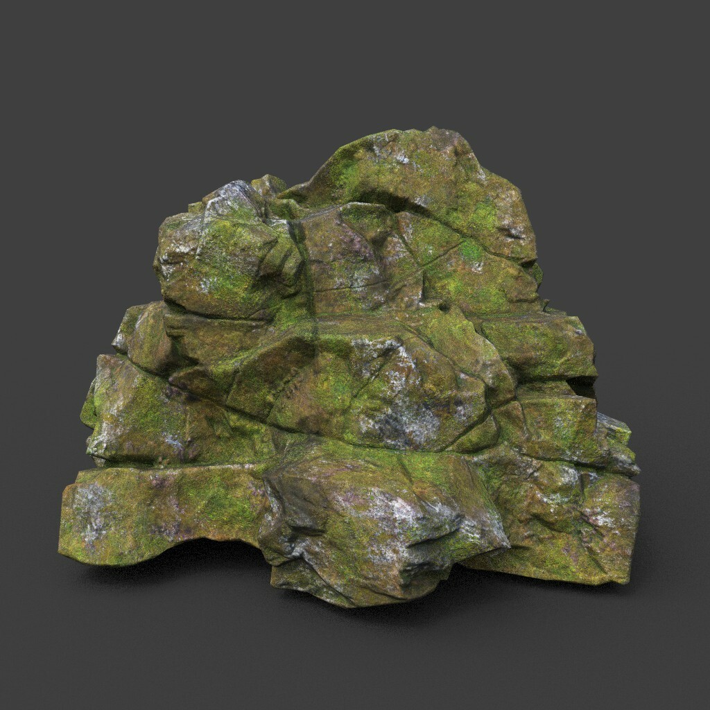 ArtStation - Low poly Cracked Mossy Jungle Rock 220124 | Game Assets