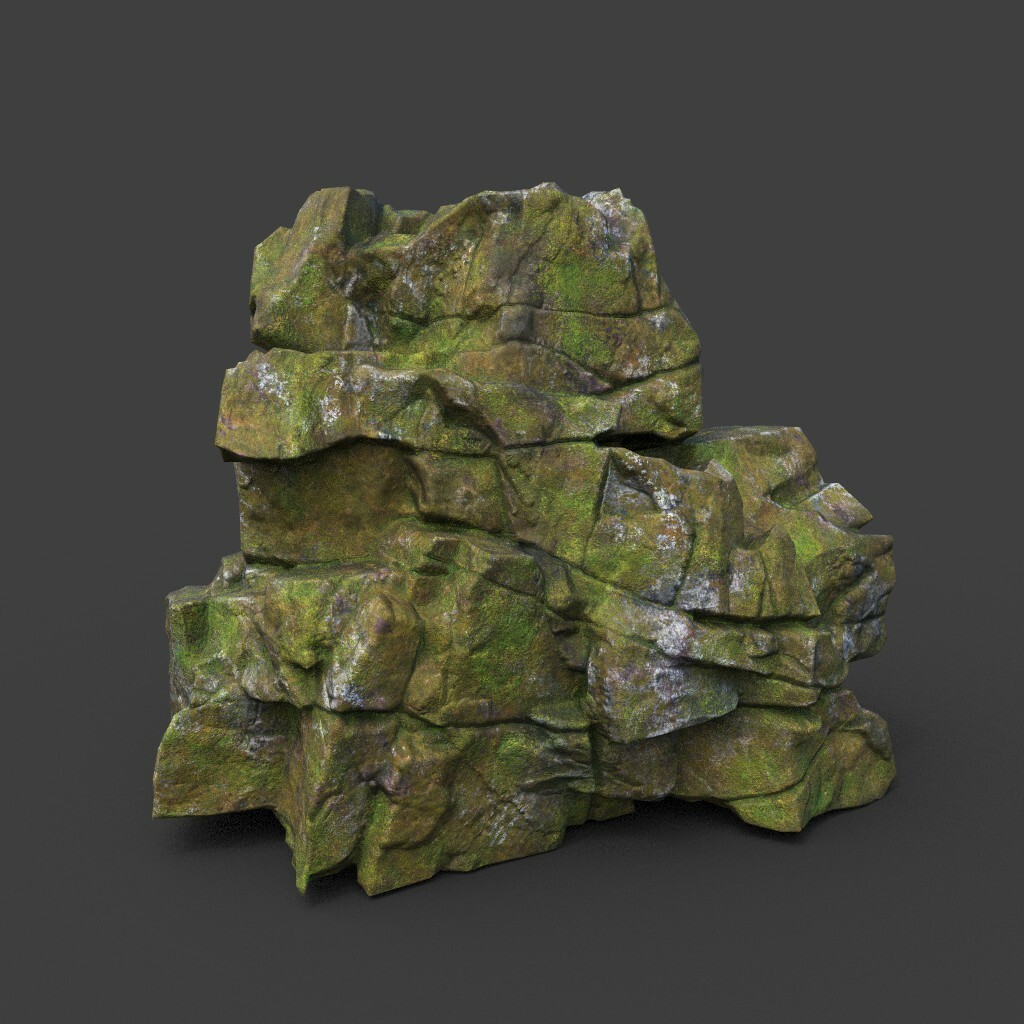 ArtStation - Low poly Cracked Mossy Jungle Rock 220124 | Game Assets