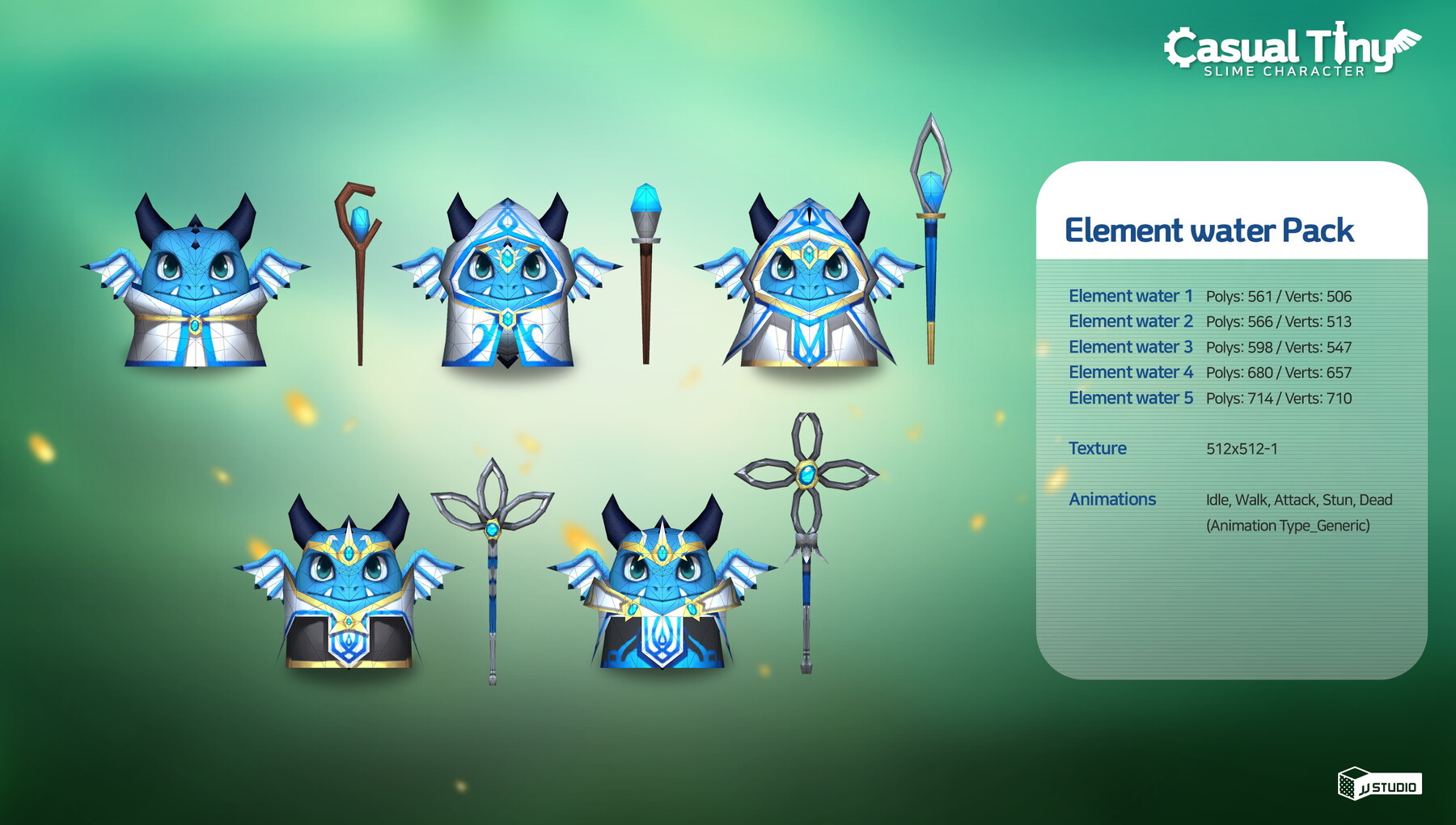 ArtStation - Casual Tiny Slime - Element water Pack | Game Assets