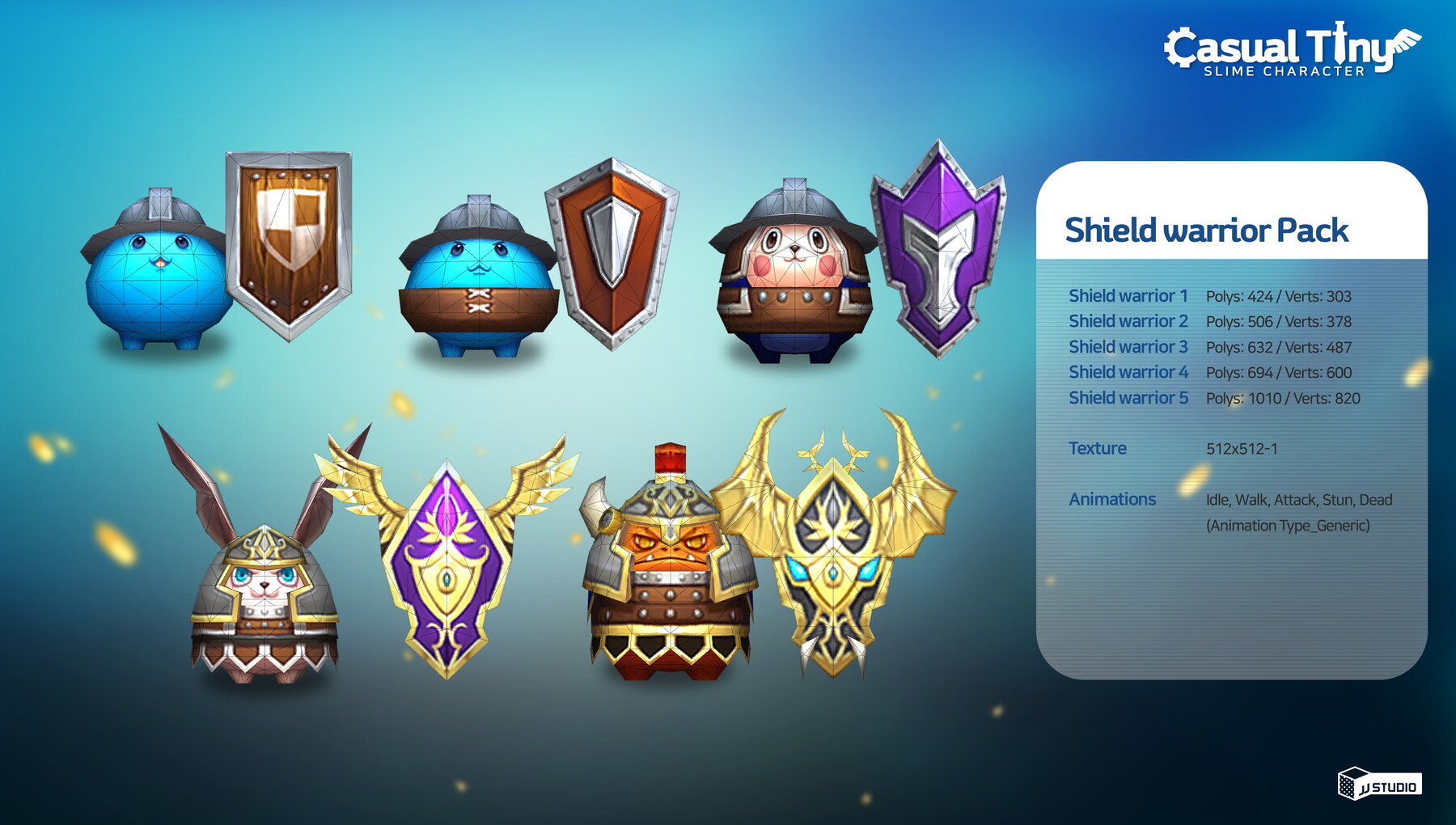 ArtStation - Casual Tiny Slime - Shield warrior Pack | Game Assets