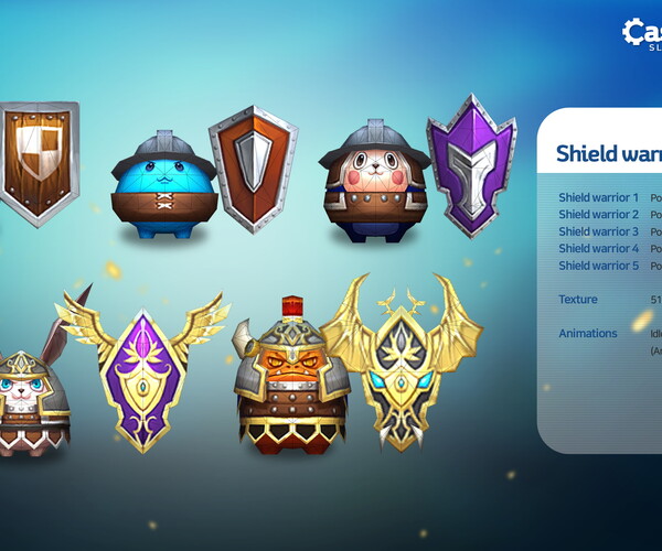ArtStation - Casual Tiny Slime - Shield warrior Pack | Game Assets