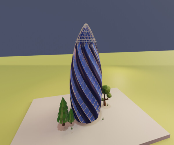 ArtStation - Cartoon Low Poly Gherkin Tower Building | Game Assets