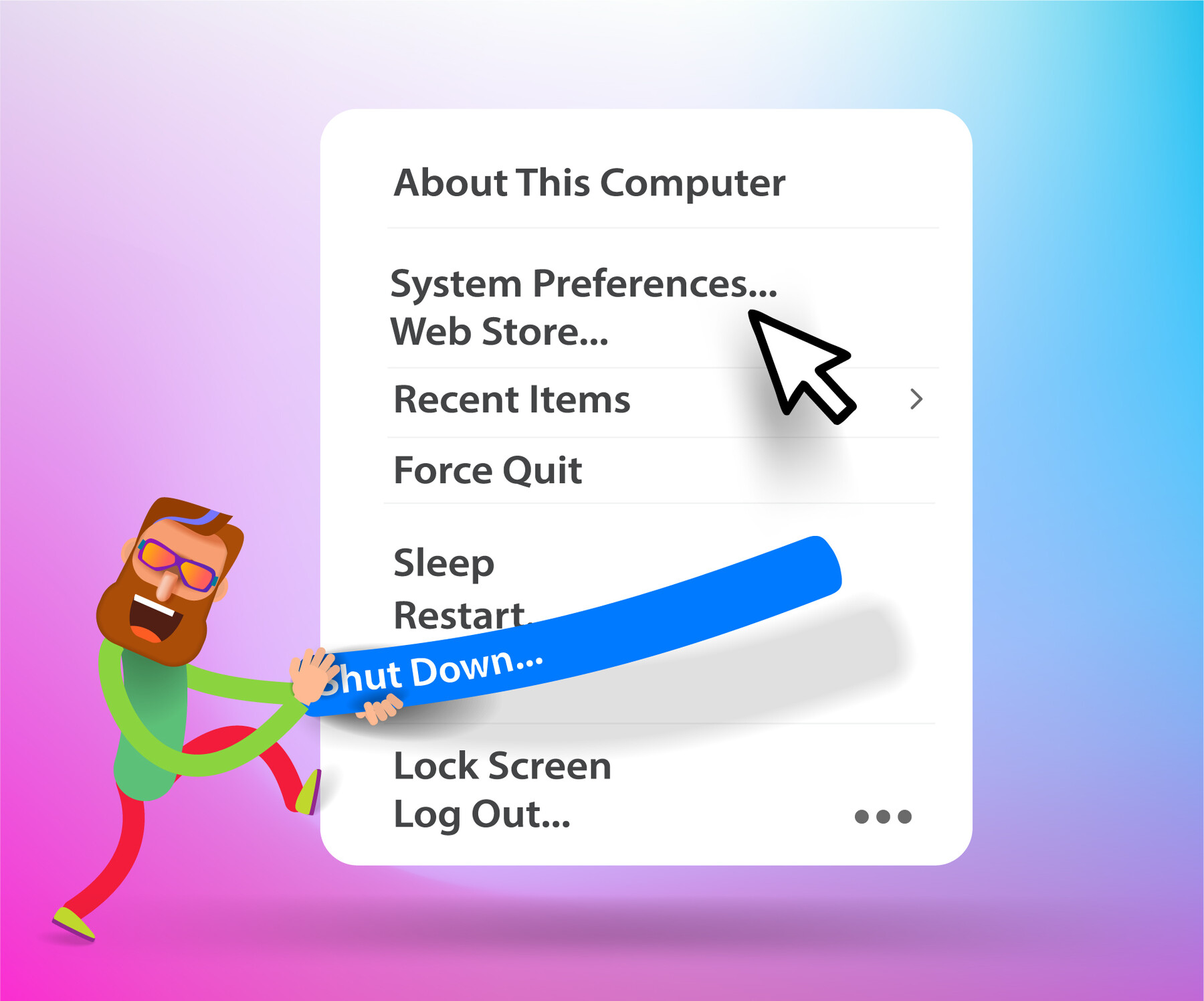 ArtStation - Cartoon bearded man presses the off button on the computer ...