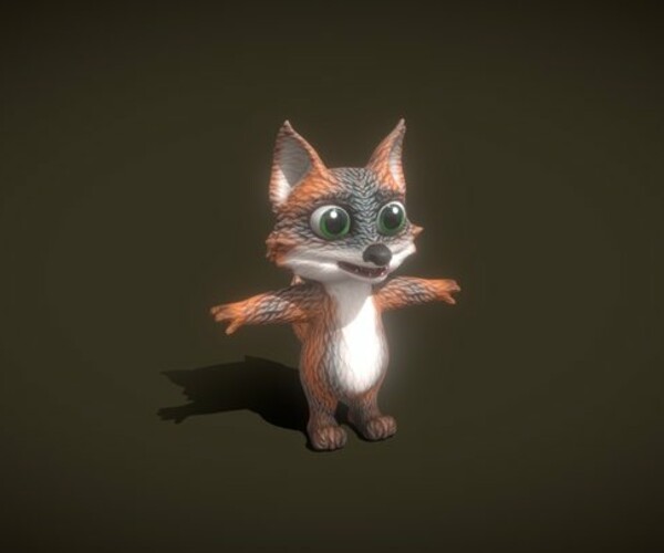 ArtStation - Cartoon Grey Fox Rigged 3D Model | Game Assets