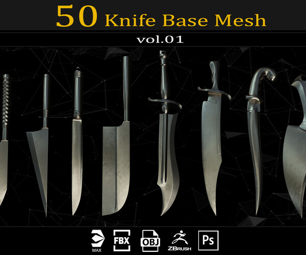 ArtStation - 50 knife Base Mesh(Clean UV) + IMM Brush + ABR Brush_VOL03 ...