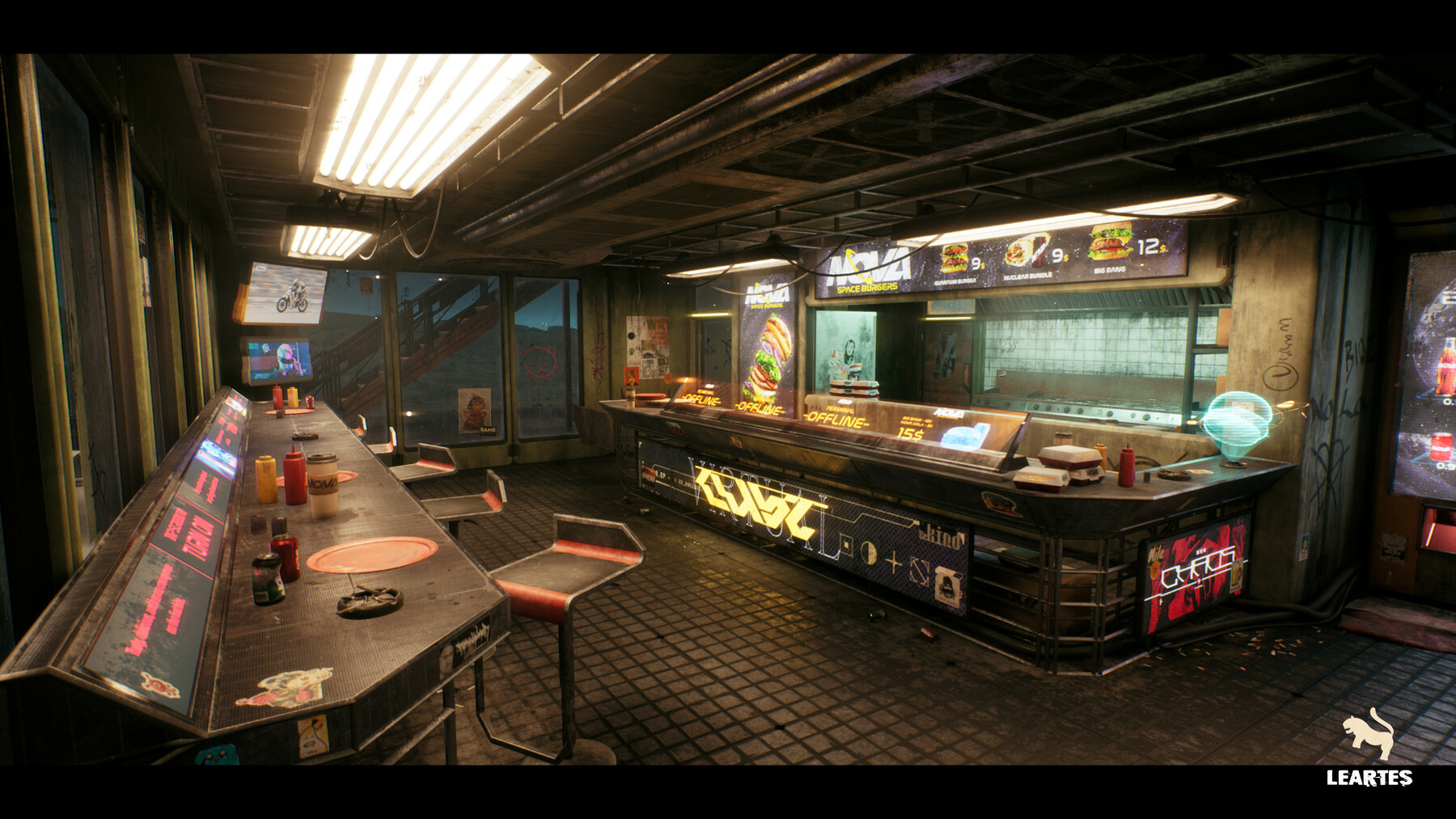 ArtStation - Nova Space Burgers / Cyberpunk Abandoned Restaurant / Bar ...