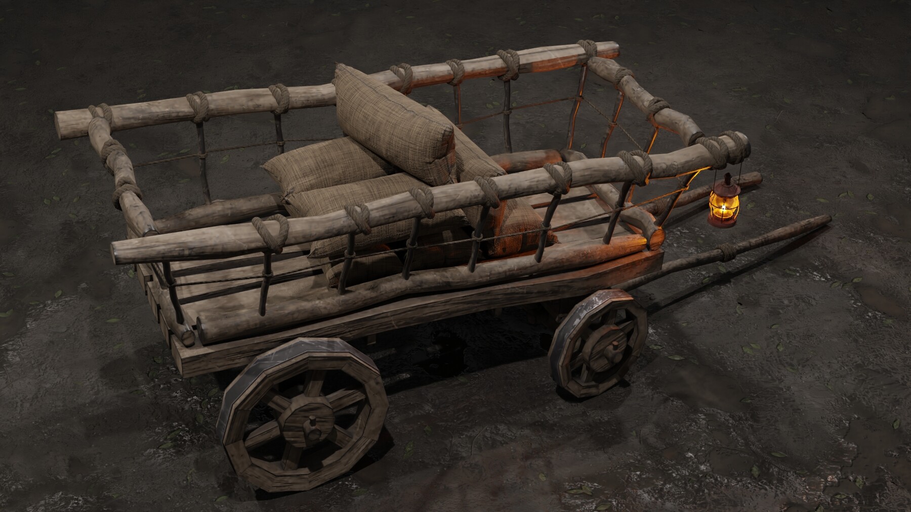 ArtStation - Stylized medieval cart with a lamp and bags | Game Assets