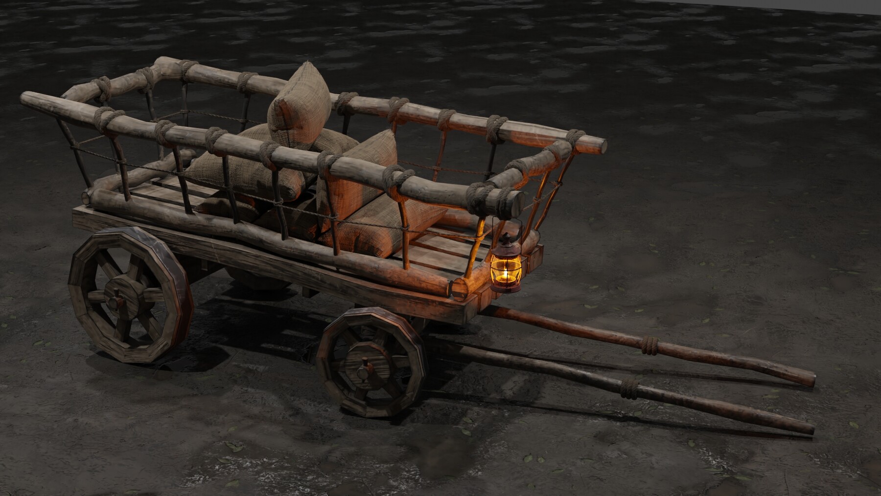 ArtStation - Stylized medieval cart with a lamp and bags | Game Assets