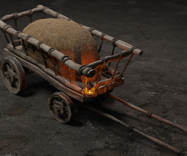 ArtStation - Stylized medieval cart with a lamp and hay | Game Assets