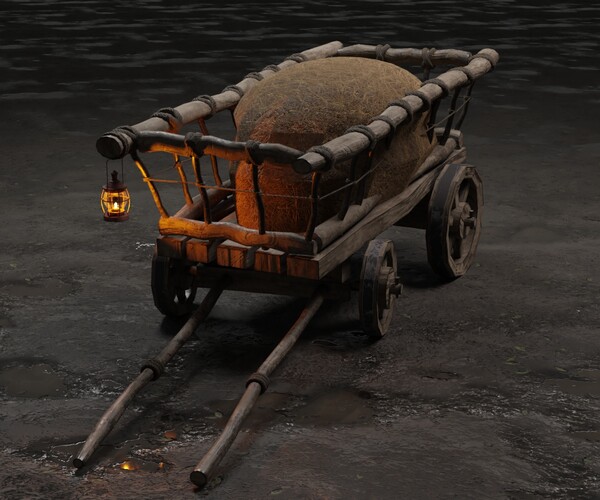 ArtStation - Stylized medieval cart with a lamp and hay | Game Assets