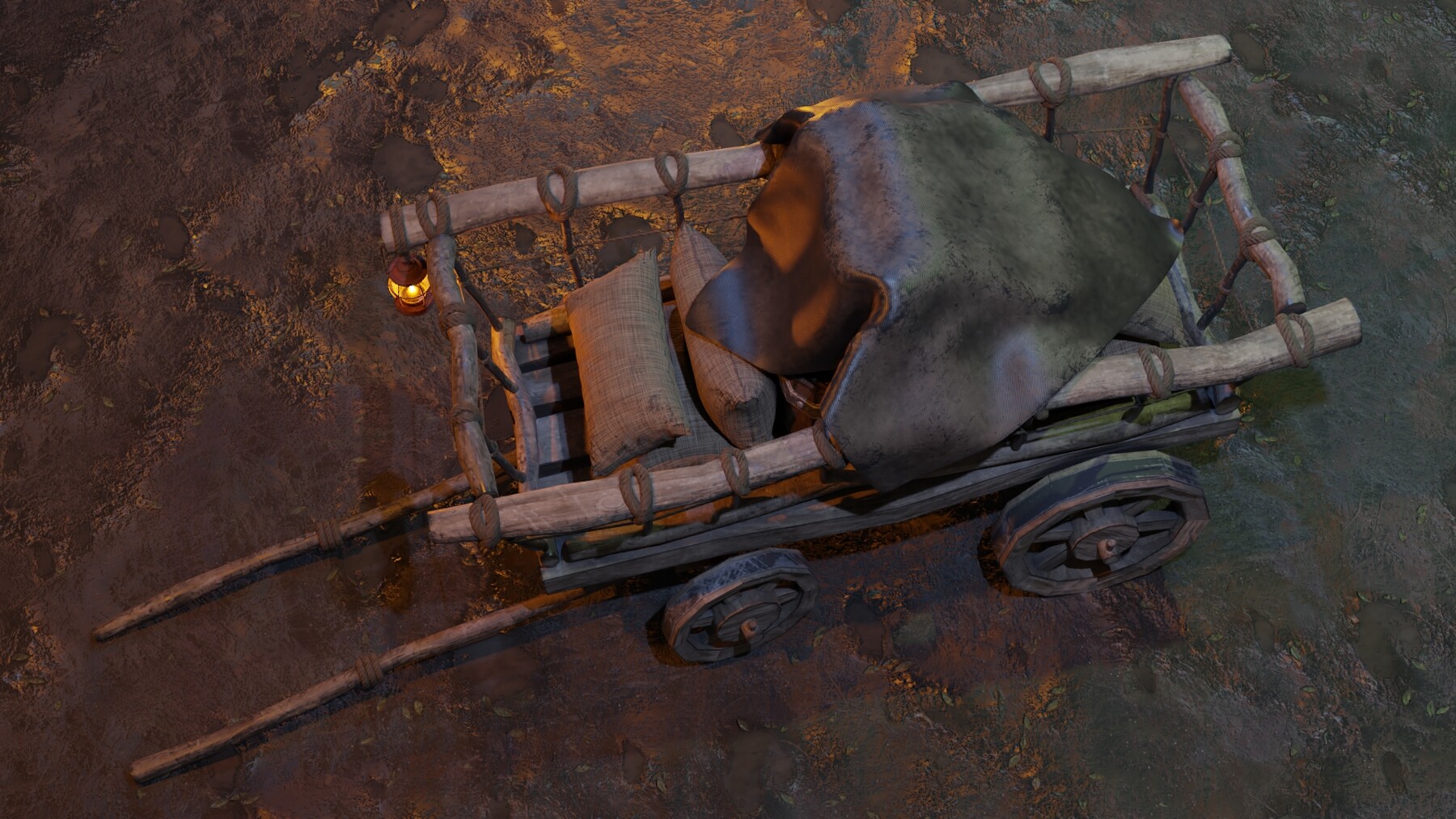 ArtStation - Stylized medieval cart with a lamp and a load | Game Assets