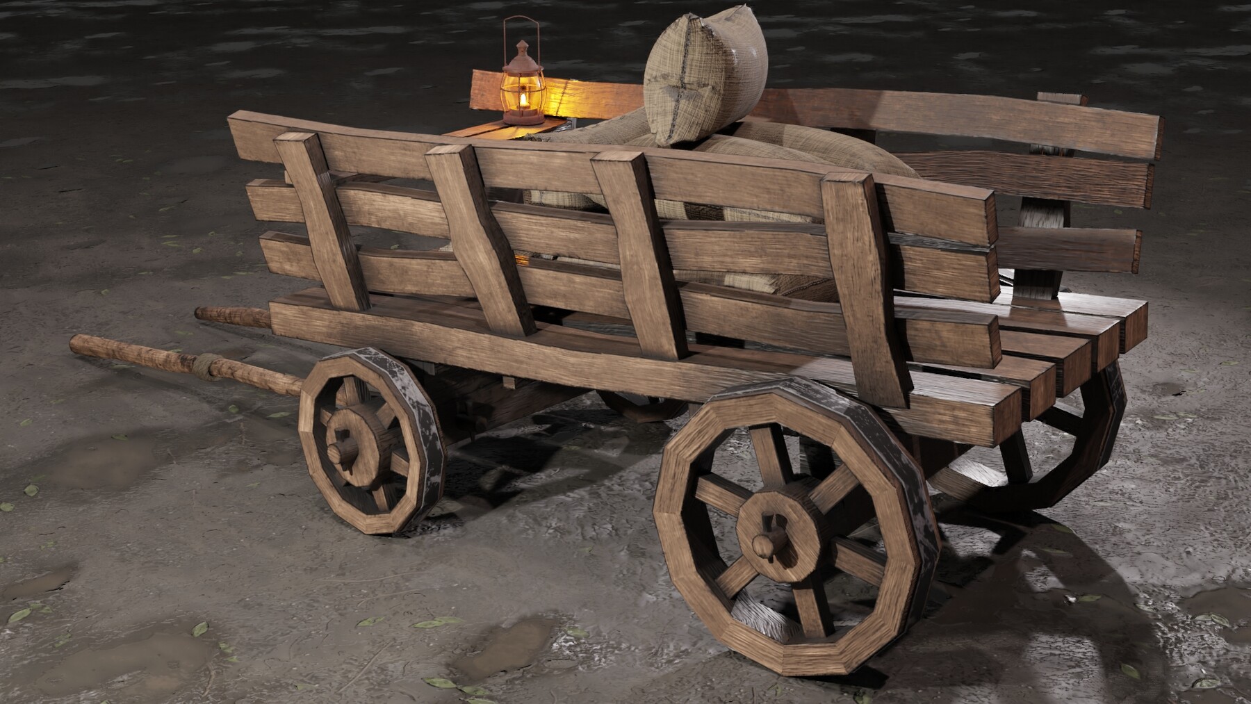 ArtStation - Stylized medieval cart with a lamp and bags | Game Assets