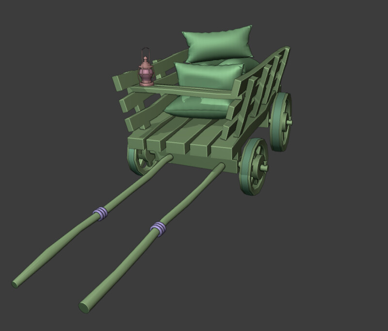 ArtStation - Stylized medieval cart with a lamp and bags | Game Assets