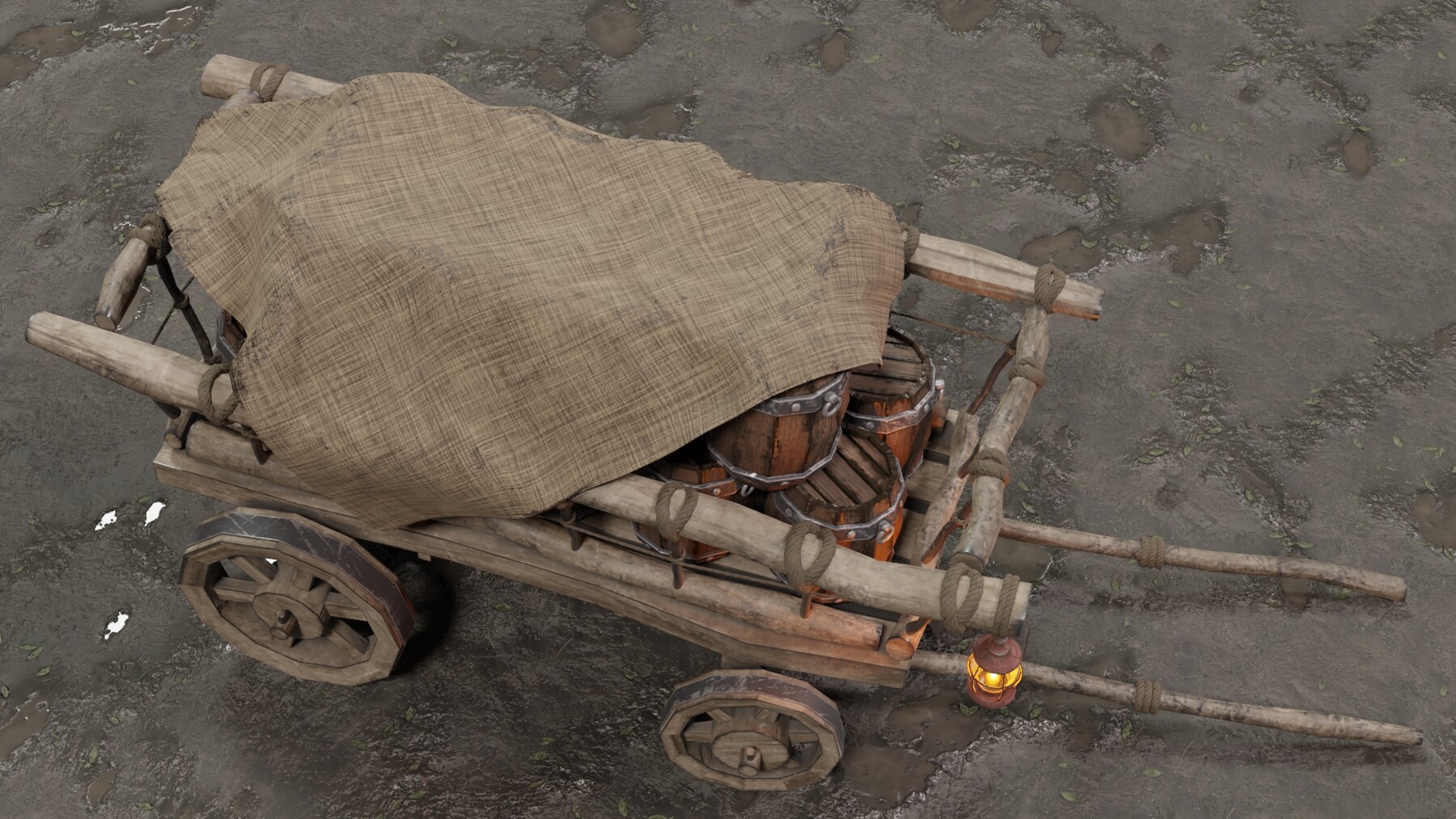 ArtStation - A set of stylized medieval carts with a lamp and a load ...