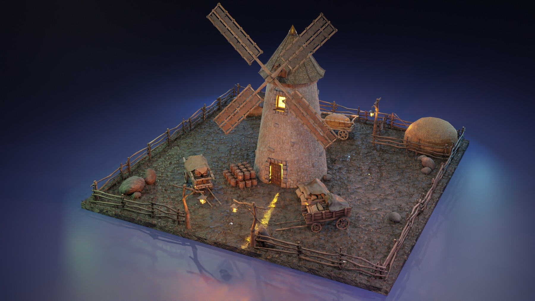 ArtStation - Animated stylized medieval scene of a mill with props ...
