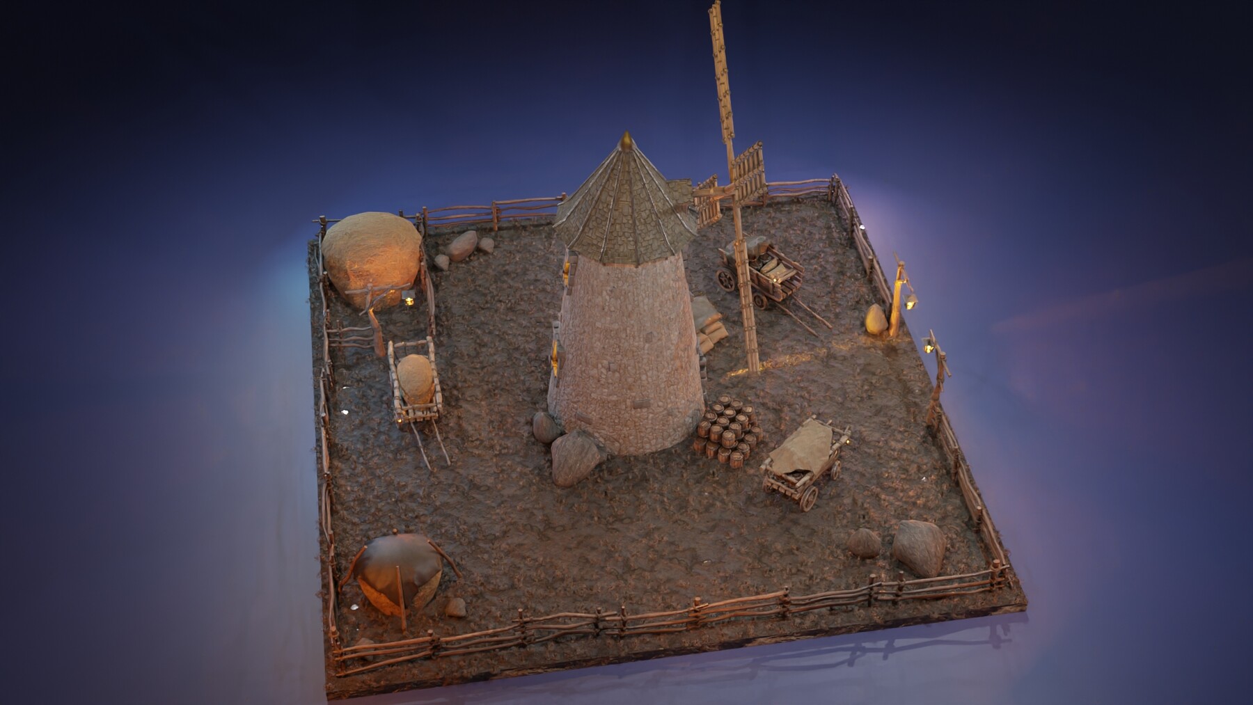 ArtStation - Animated stylized medieval scene of a mill with props ...