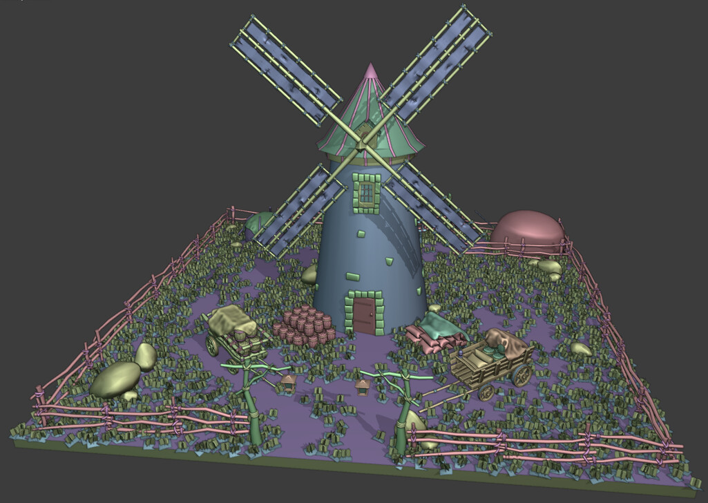 ArtStation - Animated stylized medieval scene of a mill with props ...