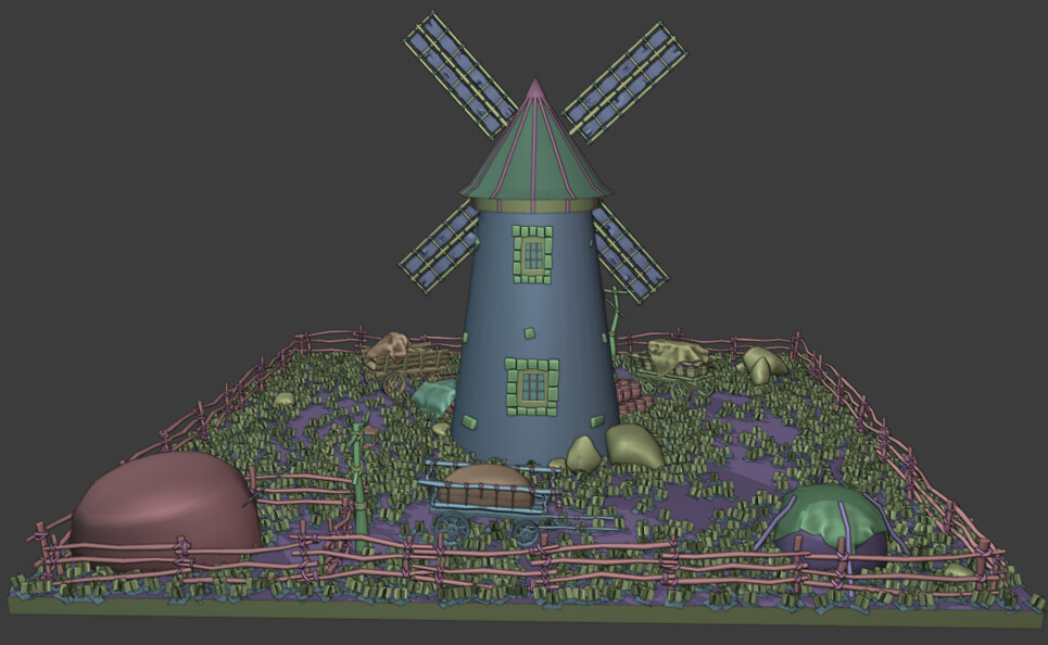 ArtStation - Animated stylized medieval scene of a mill with props ...