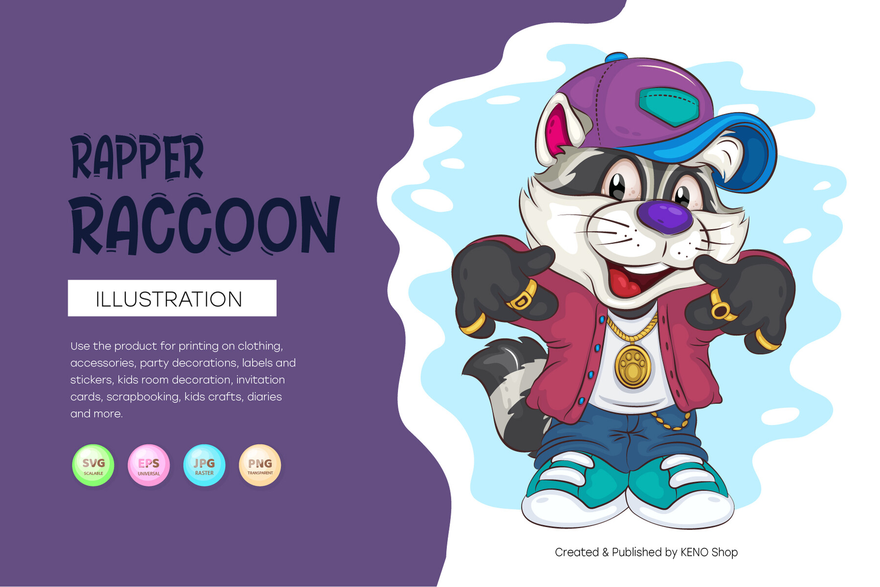 ArtStation - Cartoon Raccoon Hip-hop Rapper. T-Shirt, PNG, SVG. | Artworks