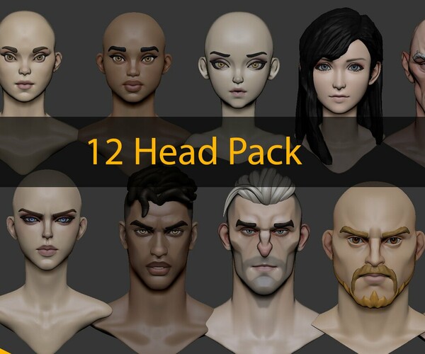 ArtStation - 12 Head Stylized Pack | Resources