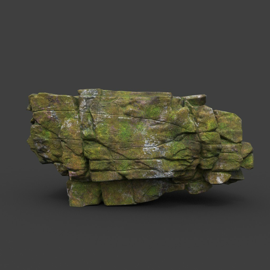 ArtStation - Low poly Mossy Cracked Jungle Rock 220202 | Game Assets